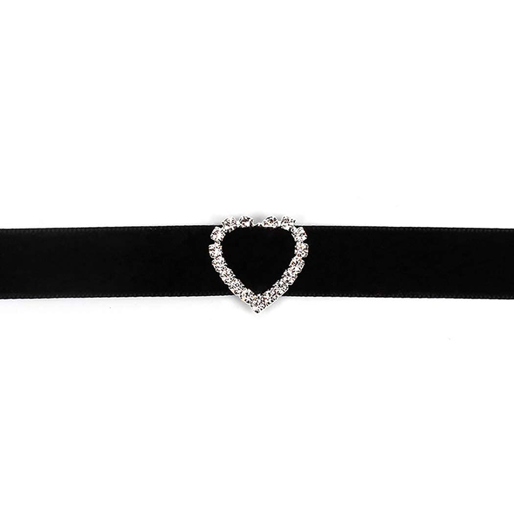 ACEDRE Black Choker Necklace Heart With Crystal Necklace Chains Adjustable Necklaces Jewelry Accessory for Women (Heart Shape)