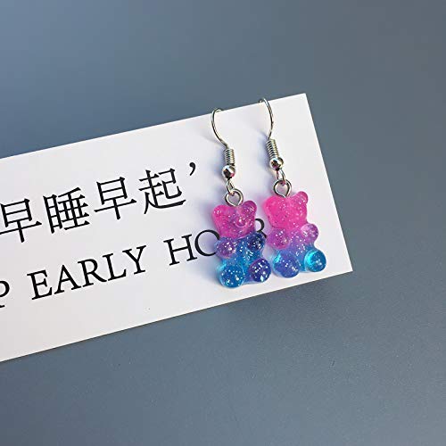 Lovely Gummy Bear Dangle Earrings Set Adorable Mini Bear Animal Pendant Drop Earrings for Women Girls Jewelry Gift-purple-blue