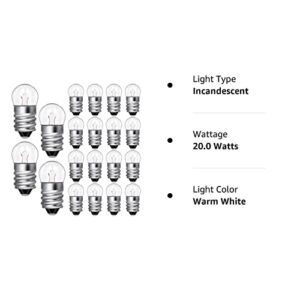 Honoson 20 Pieces E10 Miniature Screw Light Bulbs Replacement E10 Mini Bulb for Physical Electrical Experiment Screw Base Indicator Light Incandescent Bulb (3.8V, 0.3A)