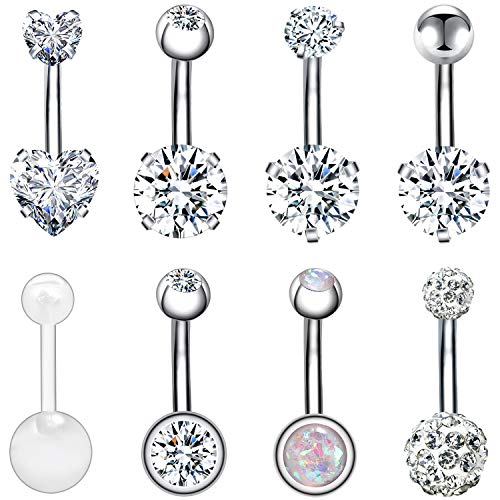 PunkTracker 16Pcs Belly Button Rings Surgical Steel Belly Ring Navel Rings Belly Piercing Naval Piercing Jewelry