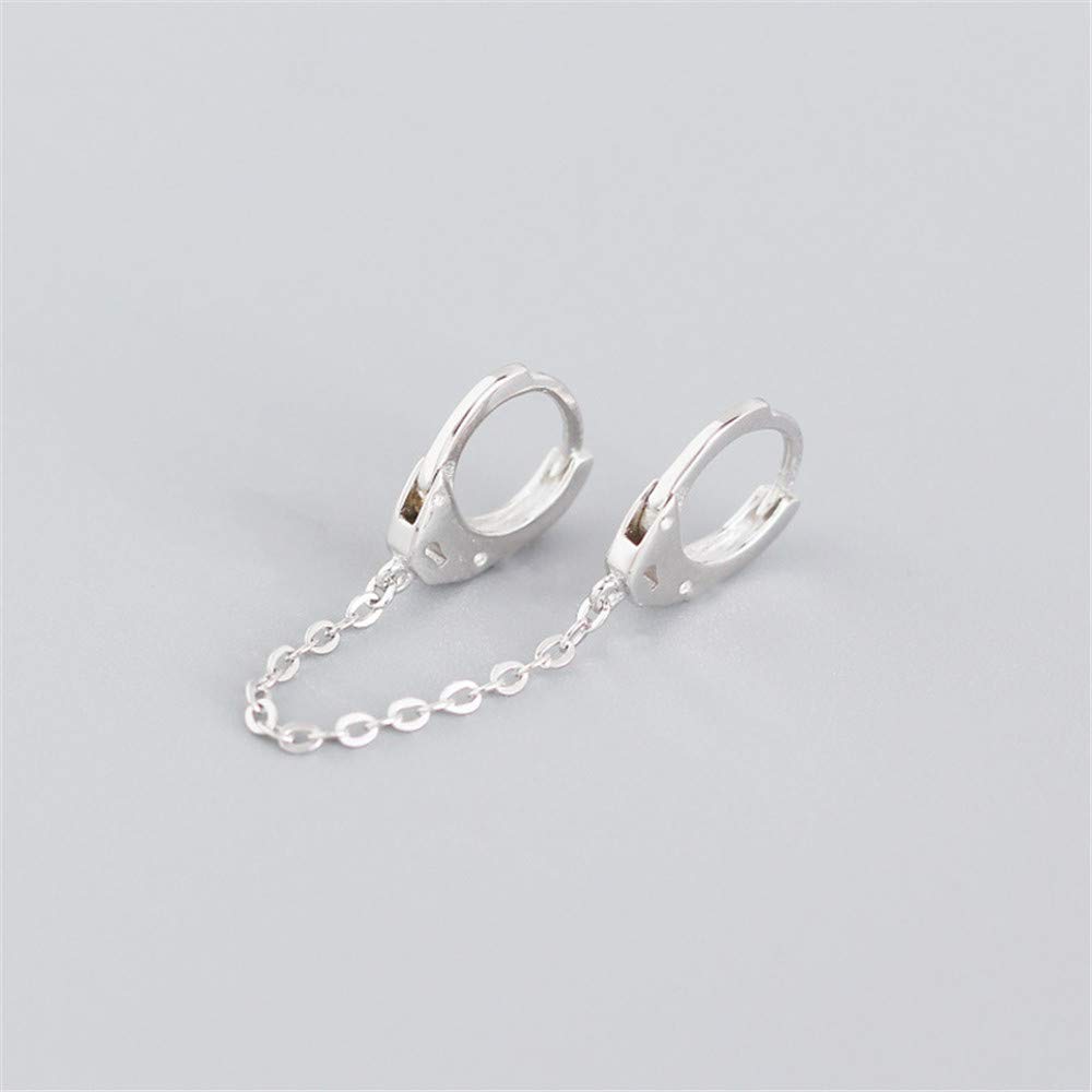 Minimalist Double Hoop Earrings for Women Girls Men Sterling Silver Pair Small Hoops Dangle Chain Drop Dangle Cartilage Second Hole Fashion Personalized Punk Jewelry 1 Piece (Silver)