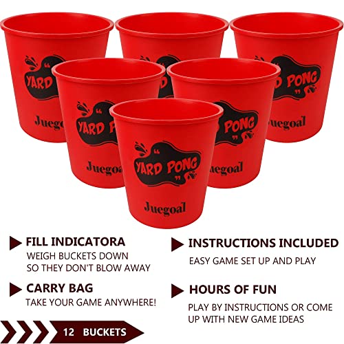 Juegoal Yard Pong, Outdoor Giant Yard Games Set for Adults and Kids, with 12 Buckets and 4 Balls, Toss Game Throwing Outside Family Game for Beach, Camping, Lawn and Backyard