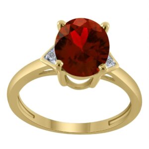 pretty jewels 14k yellow gold 2.00 carat (cttw) center 9x7mm oval cut lab created garnet gemstone and natural white diamond three stone engagement rings womens jewelry for wedding birthday-8