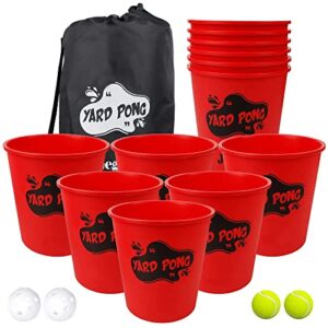 juegoal yard pong, outdoor giant yard games set for adults and kids, with 12 buckets and 4 balls, toss game throwing outside family game for beach, camping, lawn and backyard