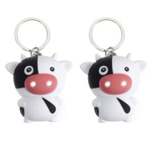 valiclud 2pcs cartoon cow keychain miniature cow figurine animals keyring charm light and sound keychains led keychain flashlight for chinese ox new year party favors