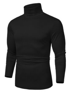 coofandy men's slim fit basic turtleneck t shirts casual knitted pullover sweaters black