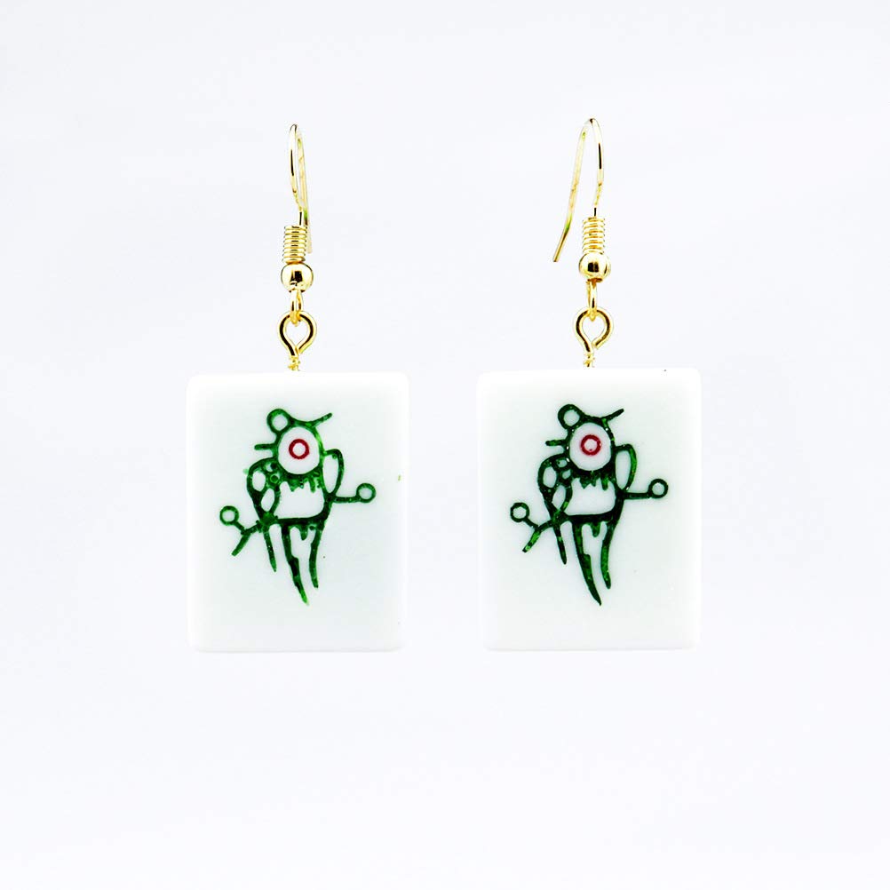 Funny The Chinese Mahjong Drop Earrings Handmade Resin Mahjong Dangle Earrings Geometric Creative Play Gambling Exaggerated Earring for Women Friendship Jewelry