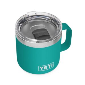 yeti rambler 14 oz mug, vacuum insulated, stainless steel with magslider lid, aquifer blue