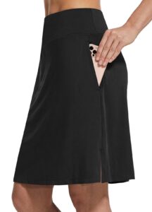 baleaf women's 20" golf skirts knee length skorts athletic modest long acitive casual pockets uv protection black xl