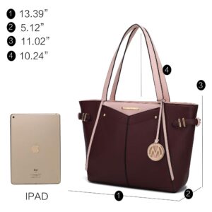 MKF Set Shoulder Bag for Women & Wristlet Wallet Purse: Top Handle Tote Satchel PU Leather Handbag Pocketbook Blush-Mauve