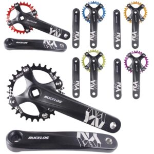 bucklos 104 bcd 30t mountain bike single speed crankset，170mm square taper crankset with narrow wide teeth round chainring（six color）,bicycle crank arm set