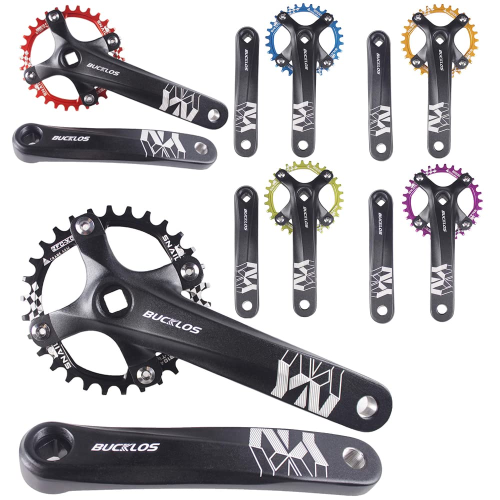 BUCKLOS 104 BCD 30T Mountain Bike Single Speed Crankset，170mm Square Taper Crankset with Narrow Wide Teeth Round Chainring（Six Color）,Bicycle Crank Arm Set