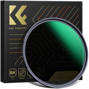 k&f concept 62mm nd8 (3-stop fixed neutral density filter) nd lens filter, 28 multi-layer coatings hd hydrophobic ultra slim nano-x series filter for camera lens