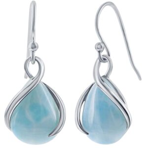 larimar earrings for women - blue earrings dangle - gemstone earrings for women - teardrop blue drop earrings for women - blue and silver earrings - larimar jewelry - teardrop dangle earrings