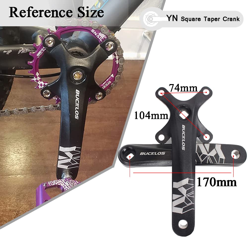 BUCKLOS 104 BCD 30T Mountain Bike Single Speed Crankset，170mm Square Taper Crankset with Narrow Wide Teeth Round Chainring（Six Color）,Bicycle Crank Arm Set