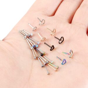 Goerhsjie Nose Rings Studs Piercings Jewelry for Women Men Surgical Steel 20g Straight Bone Shape Bar 2mm Dainty 20 Gauge Hypoallergenic Opal Nostril Aretes para La Nariz