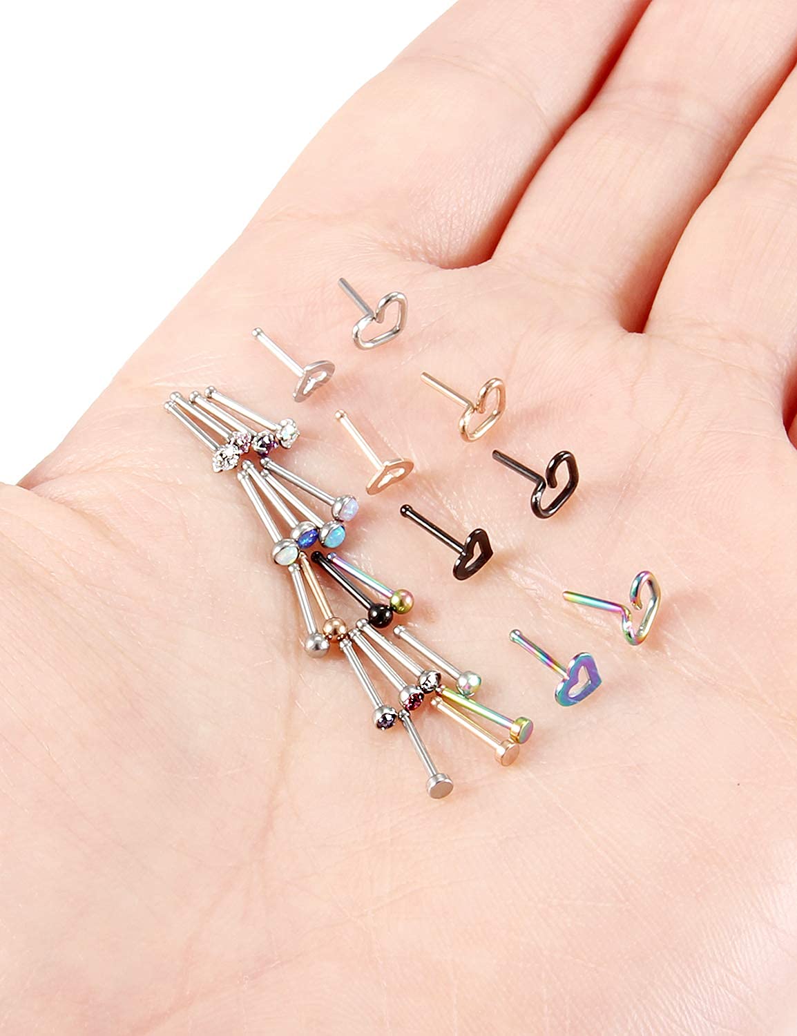 Goerhsjie Nose Rings Studs Piercings Jewelry for Women Men Surgical Steel 20g Straight Bone Shape Bar 2mm Dainty 20 Gauge Hypoallergenic Opal Nostril Aretes para La Nariz