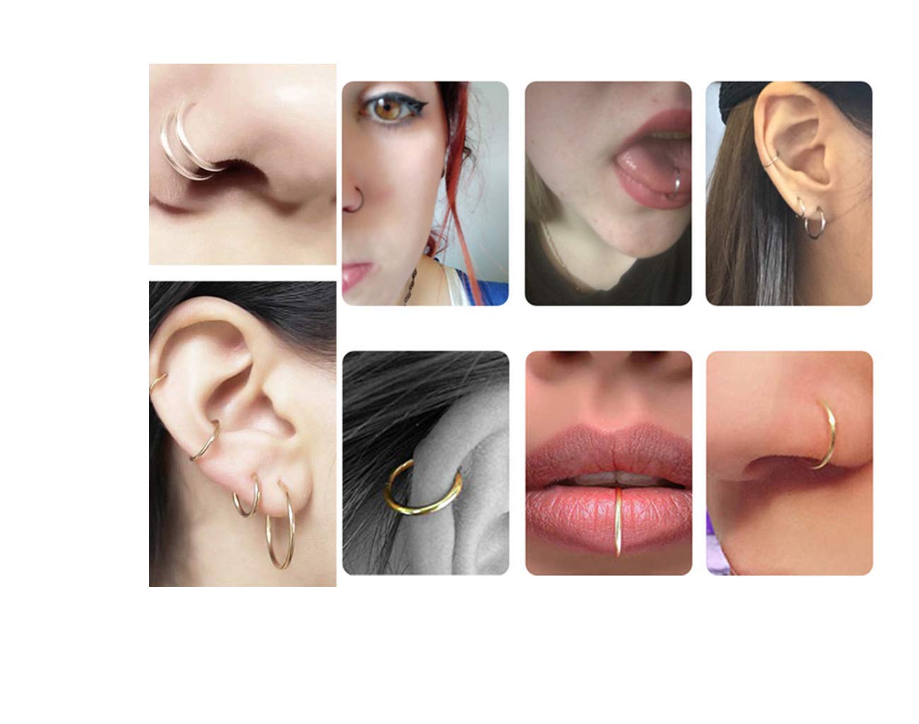 outerunner Hypoallergenic Nose Ring Hoop 2 Piece Gitanium Surgical Steel Nose Hoop 20G 18G 16G 14G (6mm-14mm) Perforated Ring Nasal Cavity Cartilage Spiral Tragus Rook Body Piercing Ring