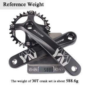 BUCKLOS 104 BCD 30T Mountain Bike Single Speed Crankset，170mm Square Taper Crankset with Narrow Wide Teeth Round Chainring（Six Color）,Bicycle Crank Arm Set