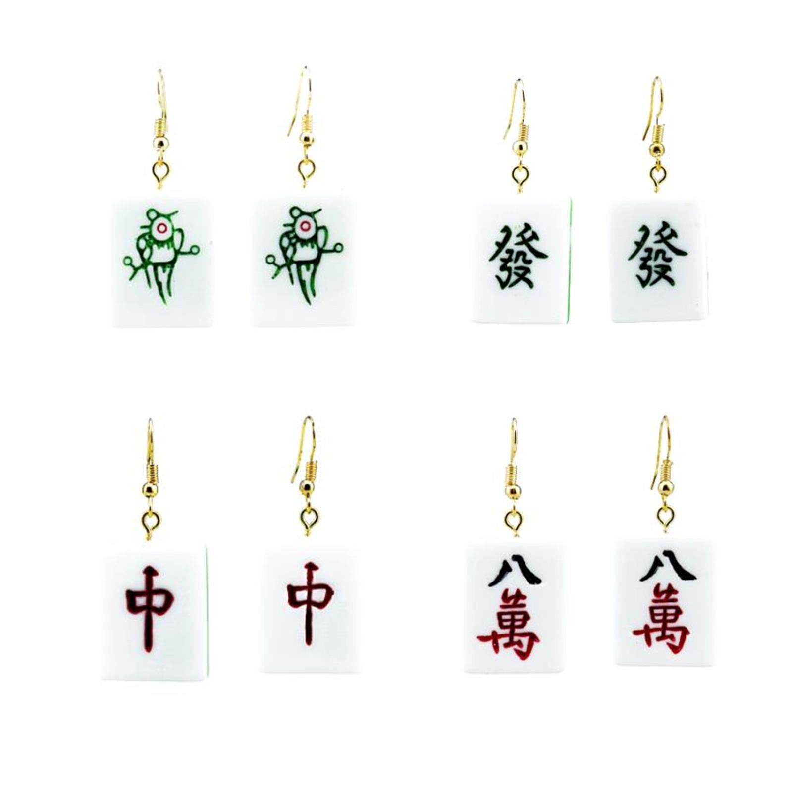 Funny The Chinese Mahjong Drop Earrings Handmade Resin Mahjong Dangle Earrings Geometric Creative Play Gambling Exaggerated Earring for Women Friendship Jewelry