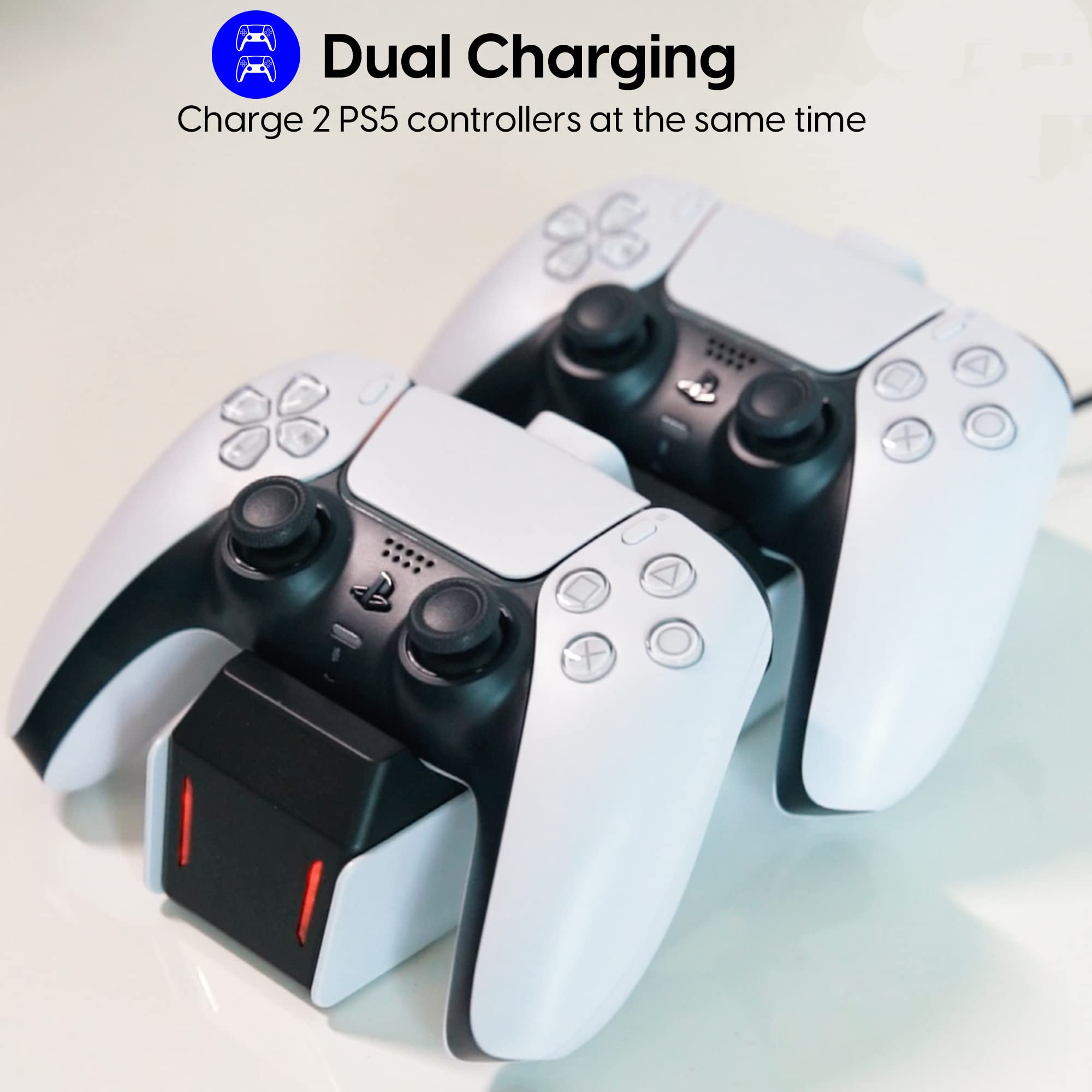 TALK WORKS PS5 Controller Charger Station for PlayStation 5 - Fast Charging Dock Stand with Dual Detachable USB C Adapters