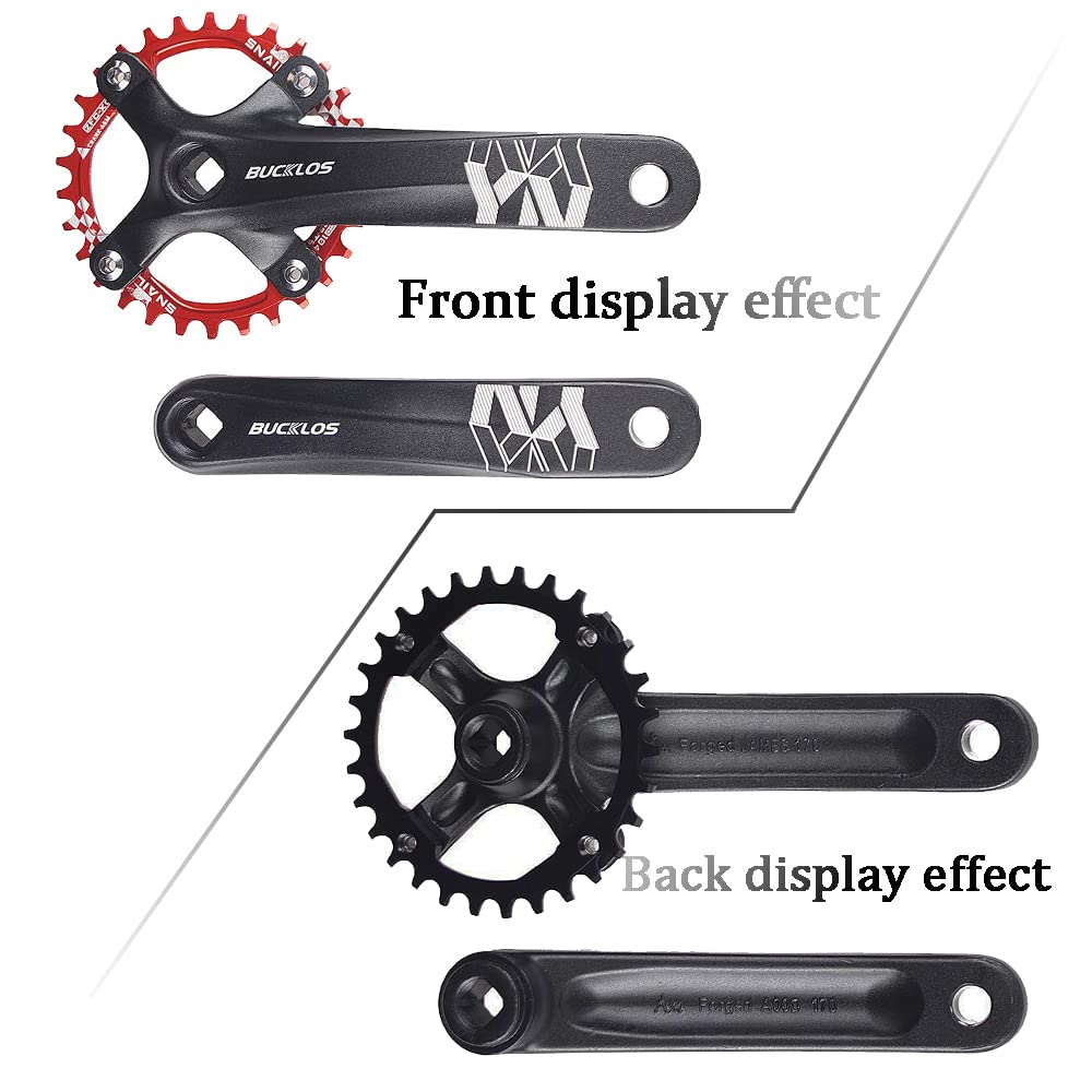 BUCKLOS 104 BCD 30T Mountain Bike Single Speed Crankset，170mm Square Taper Crankset with Narrow Wide Teeth Round Chainring（Six Color）,Bicycle Crank Arm Set