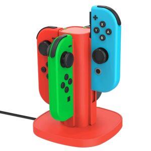 talkworks joy con charging dock for nintendo switch - docking station charges up to 4 joy-con controllers simultaneously (controllers not included) - red - nintendo switch