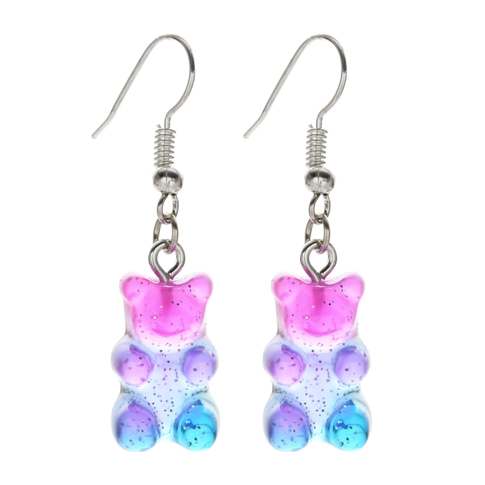 Lovely Gummy Bear Dangle Earrings Set Adorable Mini Bear Animal Pendant Drop Earrings for Women Girls Jewelry Gift-purple-blue