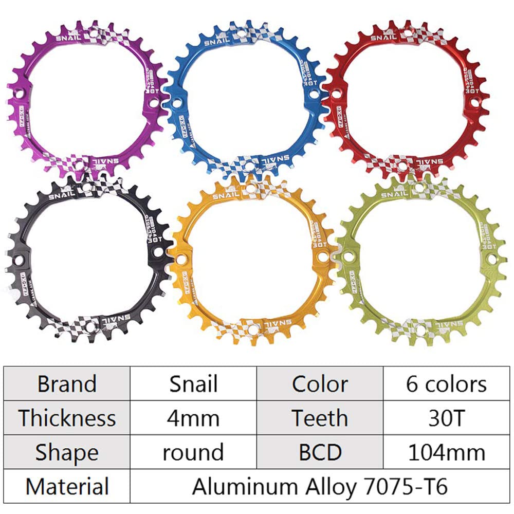 BUCKLOS 104 BCD 30T Mountain Bike Single Speed Crankset，170mm Square Taper Crankset with Narrow Wide Teeth Round Chainring（Six Color）,Bicycle Crank Arm Set