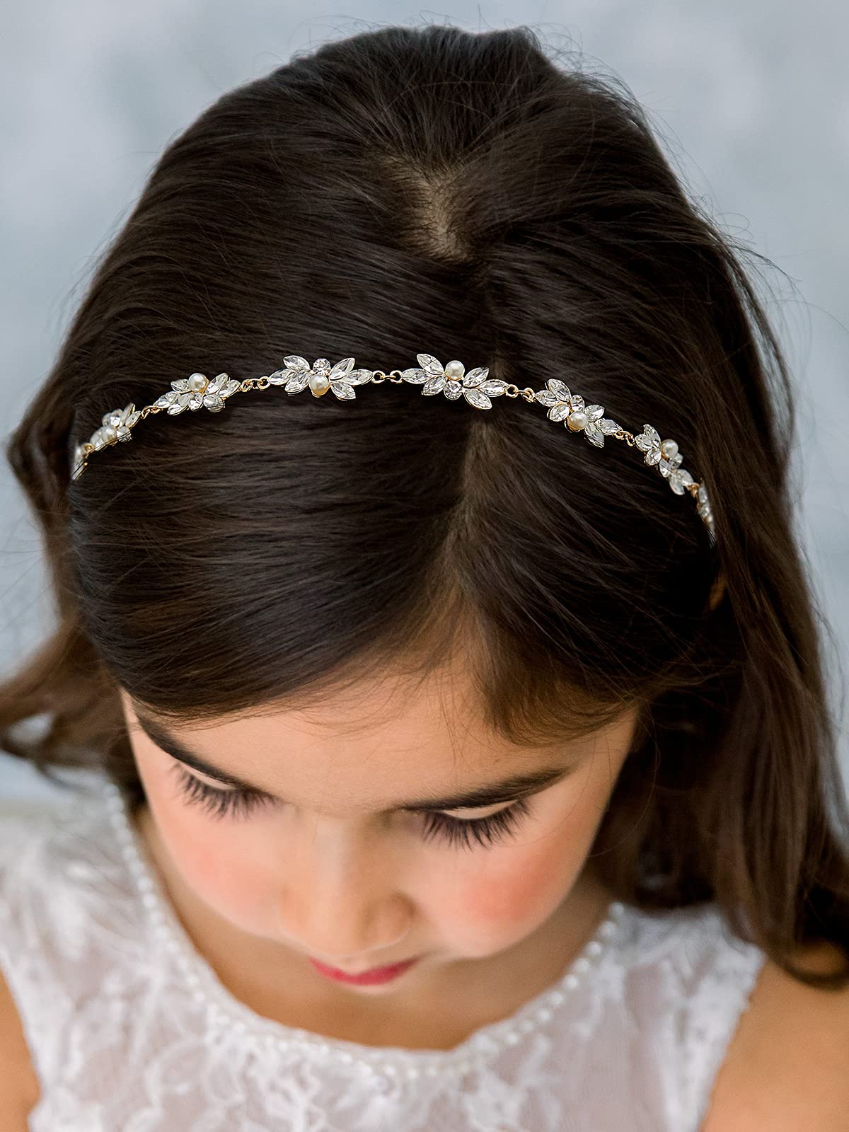 SWEETV Flower Girl Hair Accessories for Wedding Headband Girls Headpiece Princess Crystal Hair Pieces for Birthday Party, First Communion