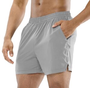 mier men's workout running shorts quick dry active 5 inches shorts with pockets, lightweight and breathable, light grey, m