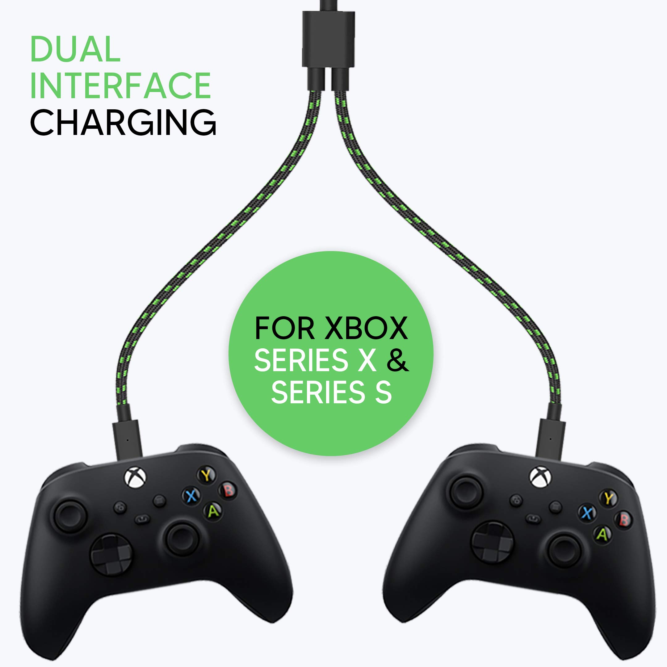 TALK WORKS Dual Xbox Controller Charger Cord for Series X, Series S - 10' Nylon Braided USB C Charging Cable, Charges 2 Controls/Devices at Once