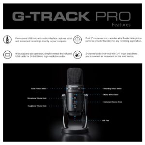 Samson G-Track Pro USB 24-bit Studio Condenser Mic with Audio Interface Bundle Professional Stereo Headphones + Pop Filter + Cloth (4 Items)