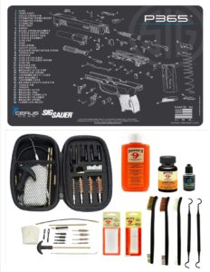 edog range warrior 27 pc gun cleaning kit - compatible with sig sauer p365 pistol - schematic (exploded view) mat, range warrior universal .22 9mm - .45 kit & tac book accessories set