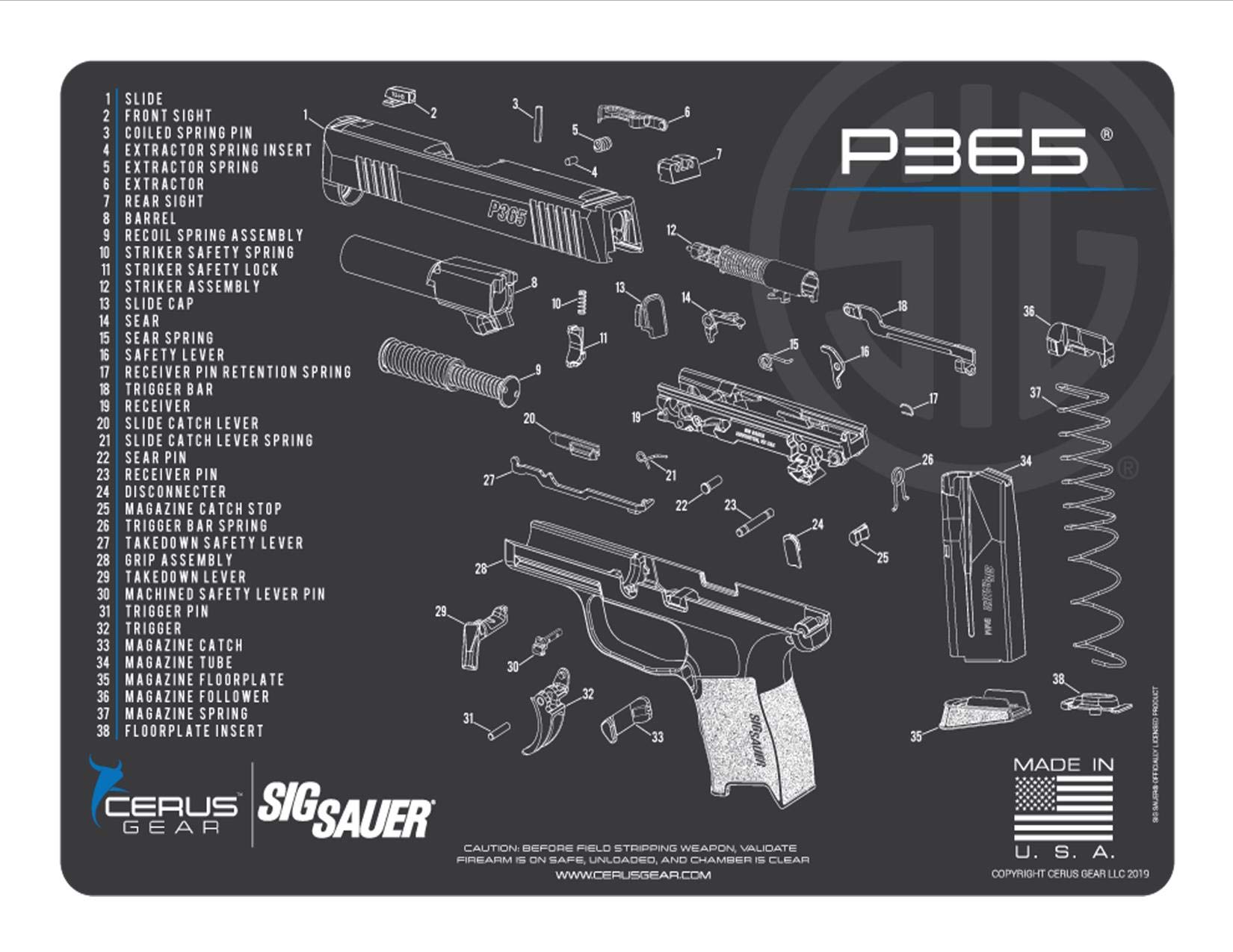 EDOG Range Warrior 27 Pc Gun Cleaning Kit - Compatible with Sig Sauer P365 Pistol - Schematic (Exploded View) Mat, Range Warrior Universal .22 9mm - .45 Kit & Tac Book Accessories Set