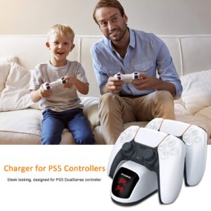 BEJOY Newest PS5 Charging Station, Dual PS5 Controller Charger with LED Indicator, Charging Dock for Playstation 5 / PS5 / DualSense Controller, White