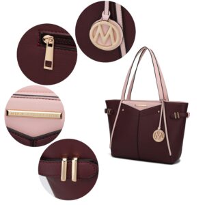 MKF Set Shoulder Bag for Women & Wristlet Wallet Purse: Top Handle Tote Satchel PU Leather Handbag Pocketbook Blush-Mauve