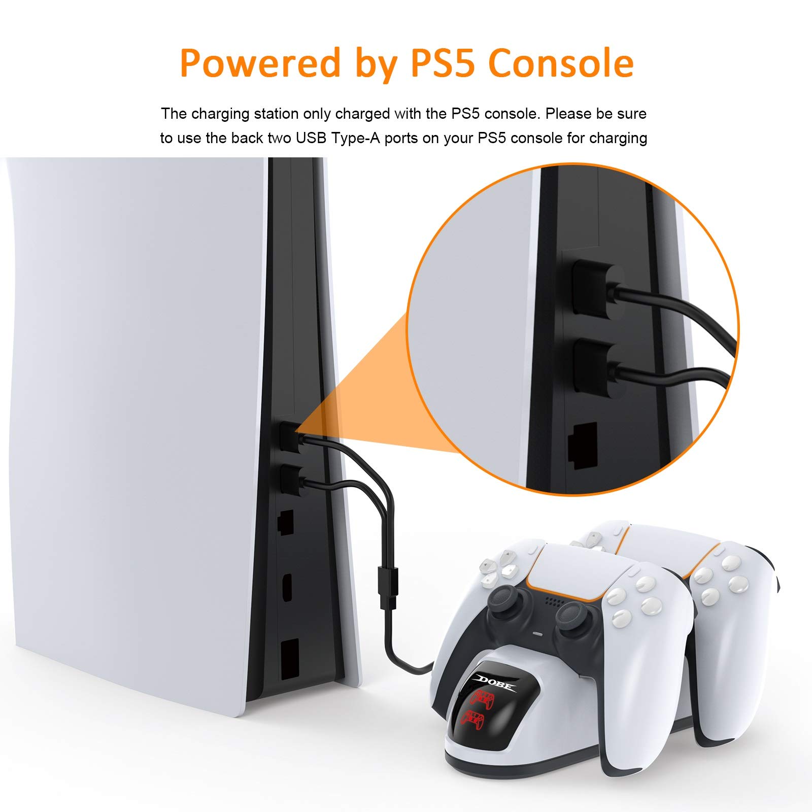 BEJOY Newest PS5 Charging Station, Dual PS5 Controller Charger with LED Indicator, Charging Dock for Playstation 5 / PS5 / DualSense Controller, White