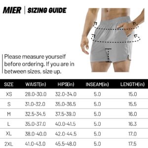 MIER Men's Workout Running Shorts Quick Dry Active 5 Inches Shorts with Pockets, Lightweight and Breathable, Light Grey, M