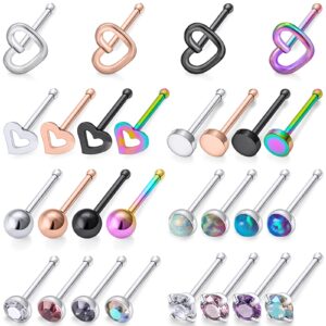 goerhsjie nose rings studs piercings jewelry for women men surgical steel 20g straight bone shape bar 2mm dainty 20 gauge hypoallergenic opal nostril aretes para la nariz