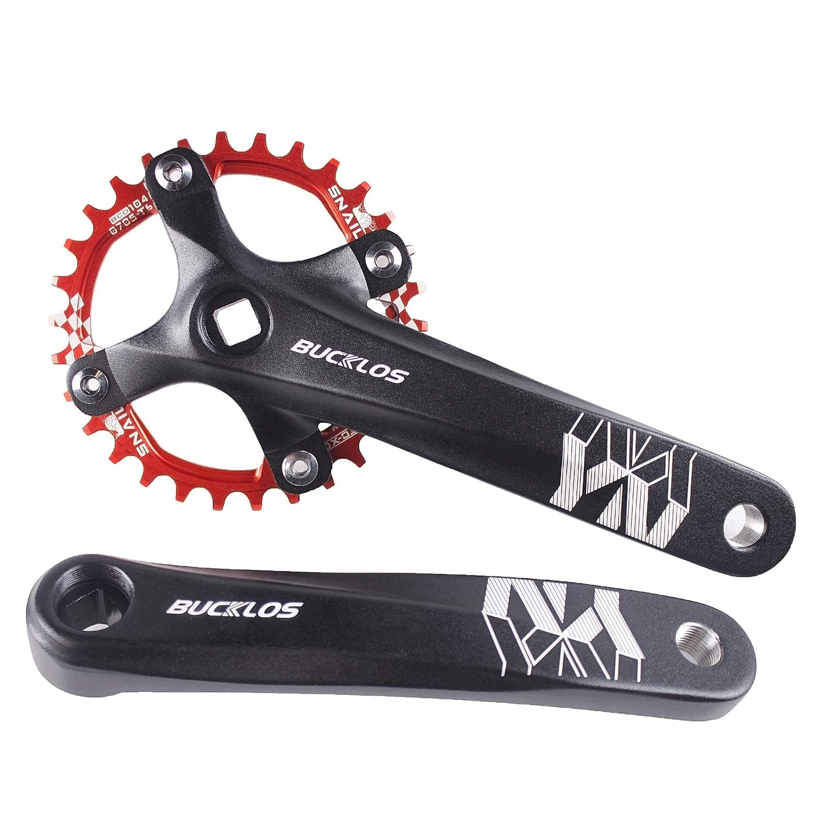 BUCKLOS 104 BCD 30T Mountain Bike Single Speed Crankset，170mm Square Taper Crankset with Narrow Wide Teeth Round Chainring（Six Color）,Bicycle Crank Arm Set