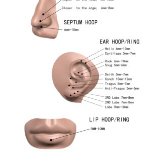 outerunner Hypoallergenic Nose Ring Hoop 2 Piece Gitanium Surgical Steel Nose Hoop 20G 18G 16G 14G (6mm-14mm) Perforated Ring Nasal Cavity Cartilage Spiral Tragus Rook Body Piercing Ring