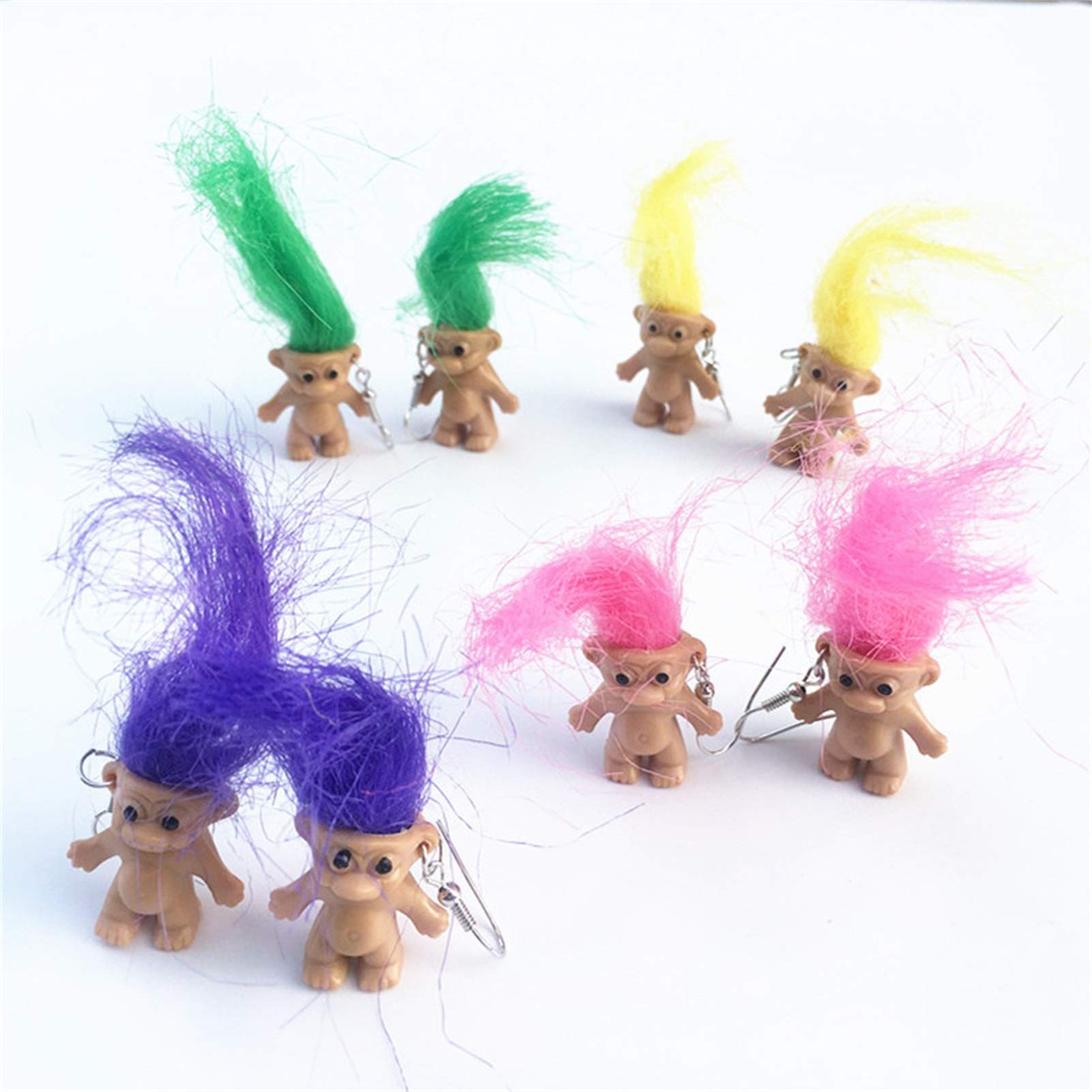 6Pairs Funny Ugly Doll Dangle Earring Cool Nostalgic Colorful Hair Resin Babies Drop Earring Exaggerated Cartoons Baby Creative Dangling Earrings Punk Handmade Jewelry Set for Women Girls