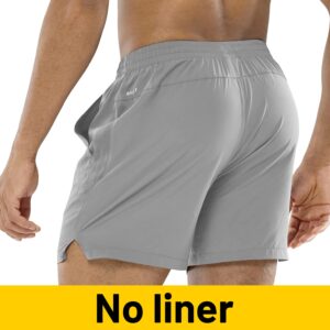 MIER Men's Workout Running Shorts Quick Dry Active 5 Inches Shorts with Pockets, Lightweight and Breathable, Light Grey, M