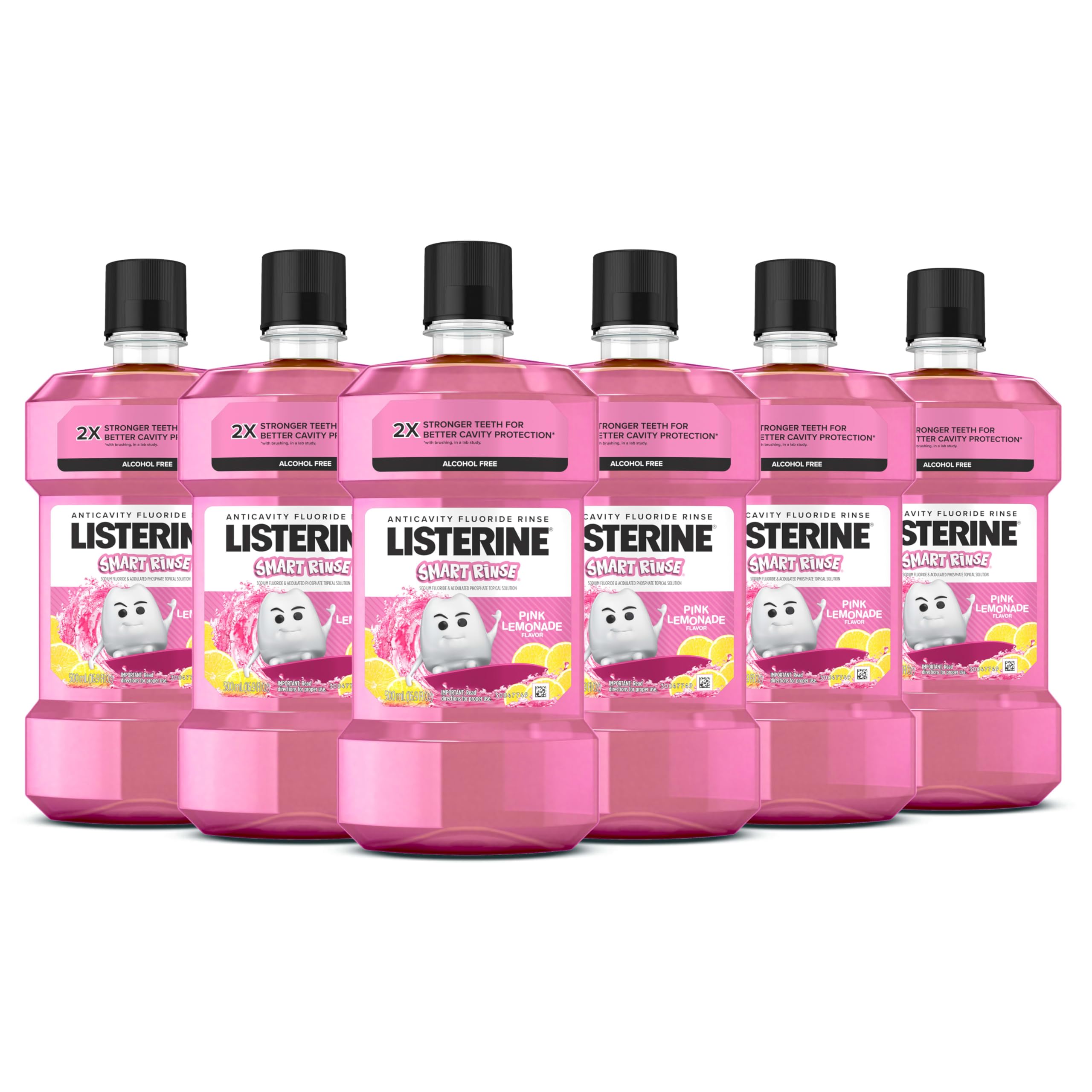 Listerine Smart Rinse Anticavity Fluoride Mouthwash, Pink Lemonade, 16.9 Fl. Oz (Pack of 6)