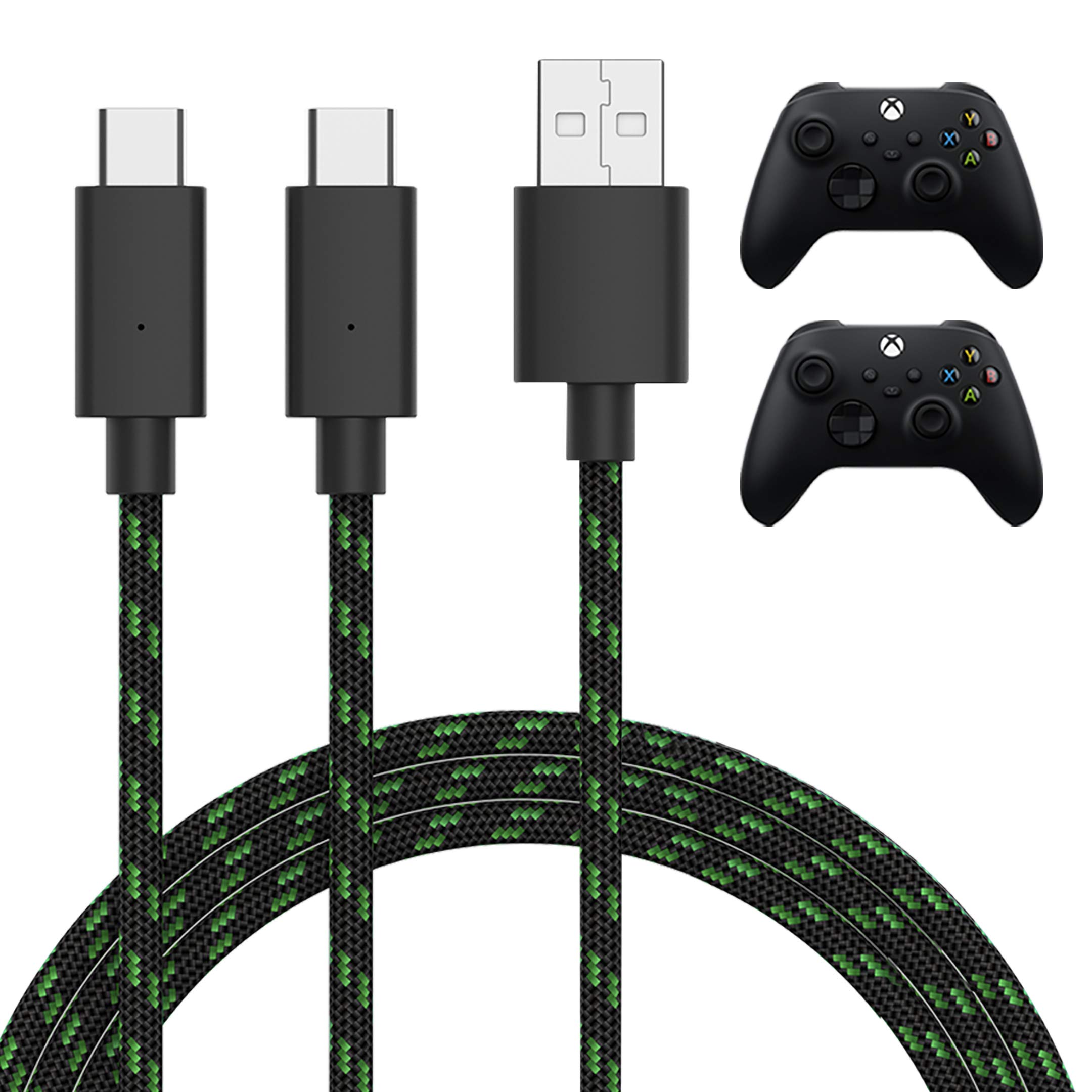 TALK WORKS Dual Xbox Controller Charger Cord for Series X, Series S - 10' Nylon Braided USB C Charging Cable, Charges 2 Controls/Devices at Once