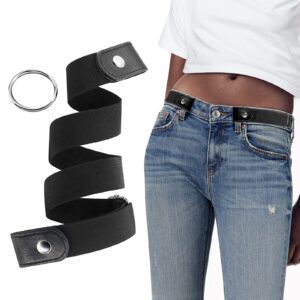 yunduojia buckle free belt for women men, black elastic waist adjustable stretchy invisible buckleless belt for jeans pants shorts