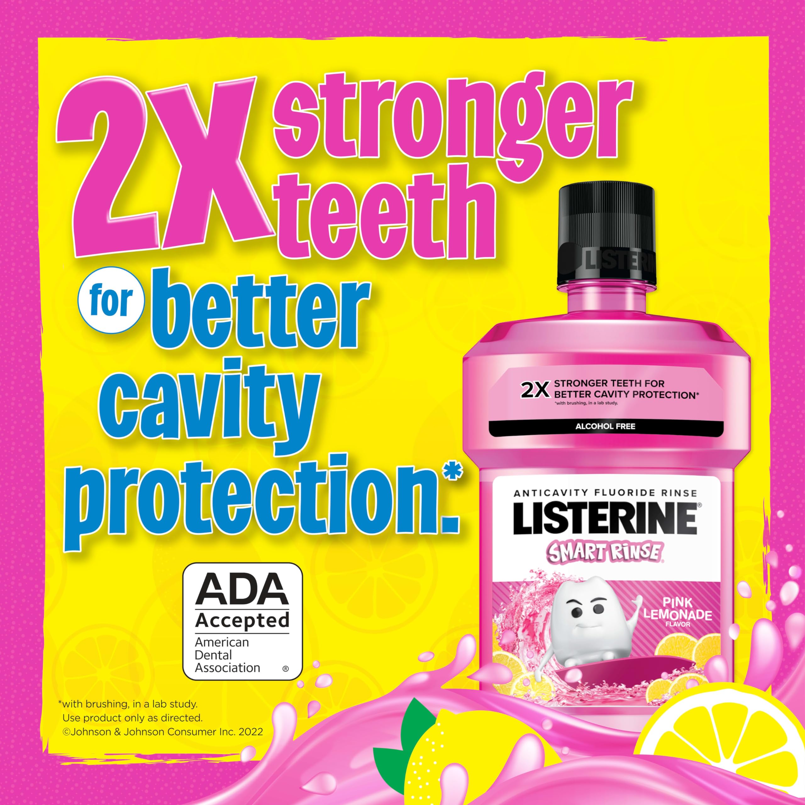 Listerine Smart Rinse Anticavity Fluoride Mouthwash, Pink Lemonade, 16.9 Fl. Oz (Pack of 6)