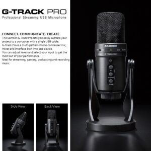 Samson G-Track Pro USB 24-bit Studio Condenser Mic with Audio Interface Bundle Professional Stereo Headphones + Pop Filter + Cloth (4 Items)