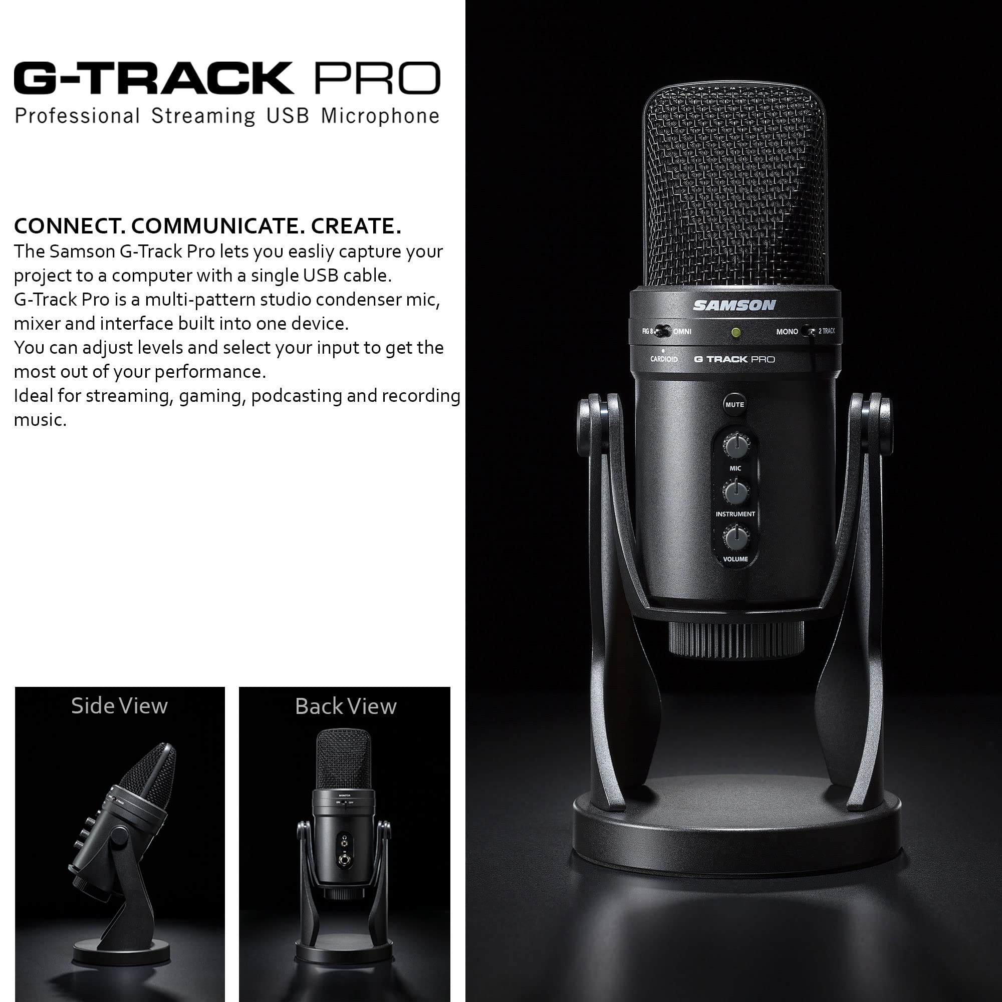 Samson G-Track Pro USB 24-bit Studio Condenser Mic with Audio Interface Bundle Professional Stereo Headphones + Pop Filter + Cloth (4 Items)